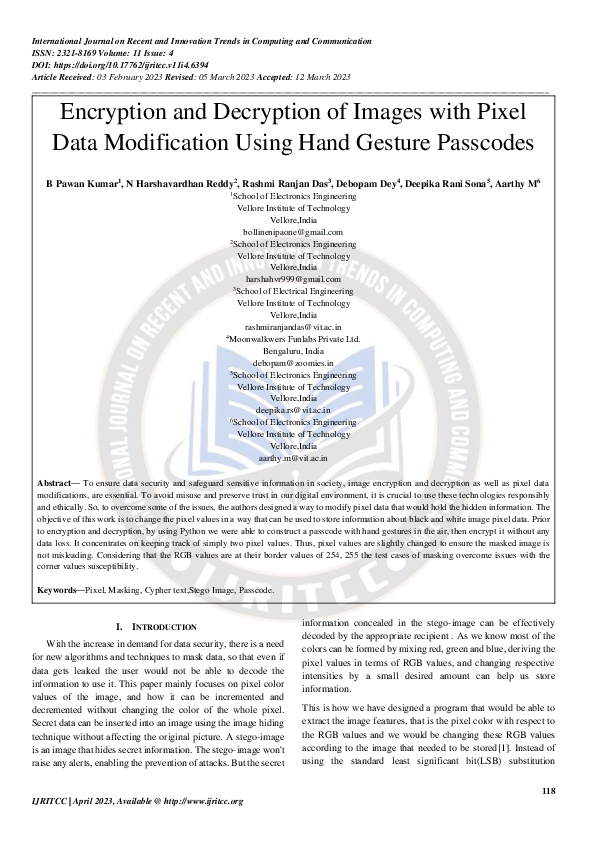 (PDF) Encryption and Decryption of Images with Pixel Data Modification Using Hand Gesture Passcodes