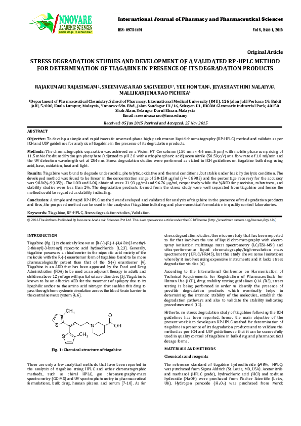 (PDF) STRESS DEGRADATION STUDIES AND DEVELOPMENT OF A VALIDATED RP-HPLC METHOD FOR DETERMINATION ...