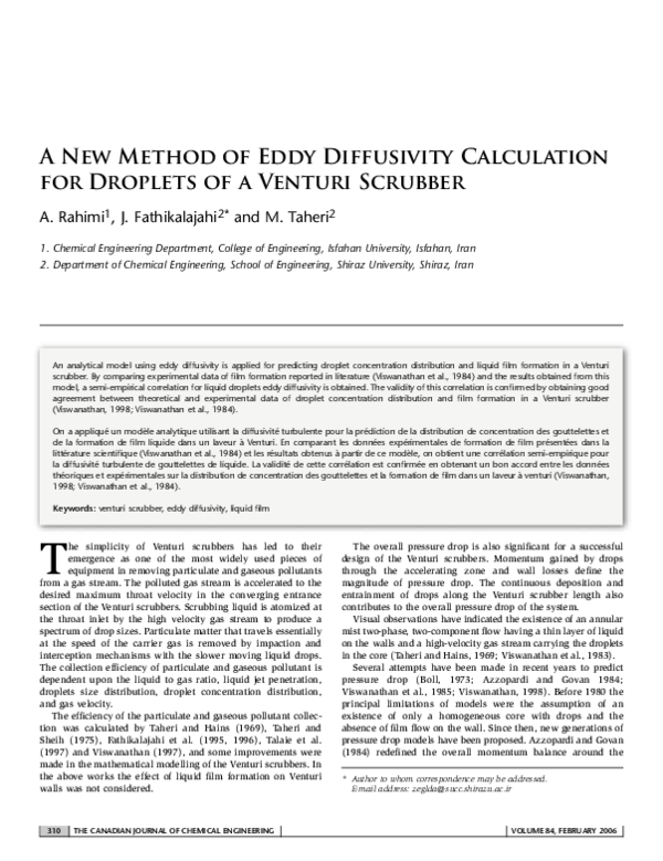 (PDF) A New Method of Eddy Diffusivity Calculation for Droplets of a ...