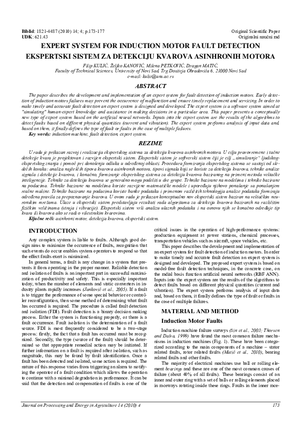 Pdf Expert System For Induction Motor Fault Detection
