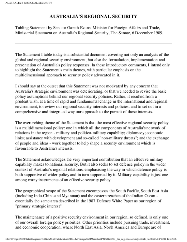 (PDF) Australia's regional security