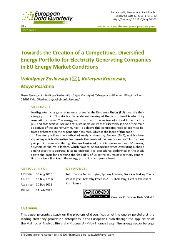 (PDF) Towards the Creation of a Competitive, Diversified Energy ...