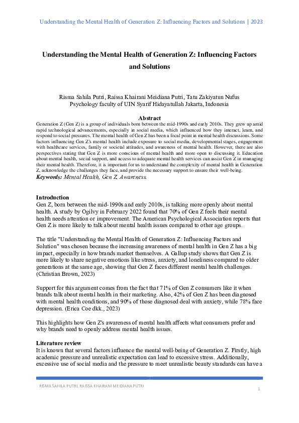 (PDF) Understanding the Mental Health of Generation Z: Influencing ...