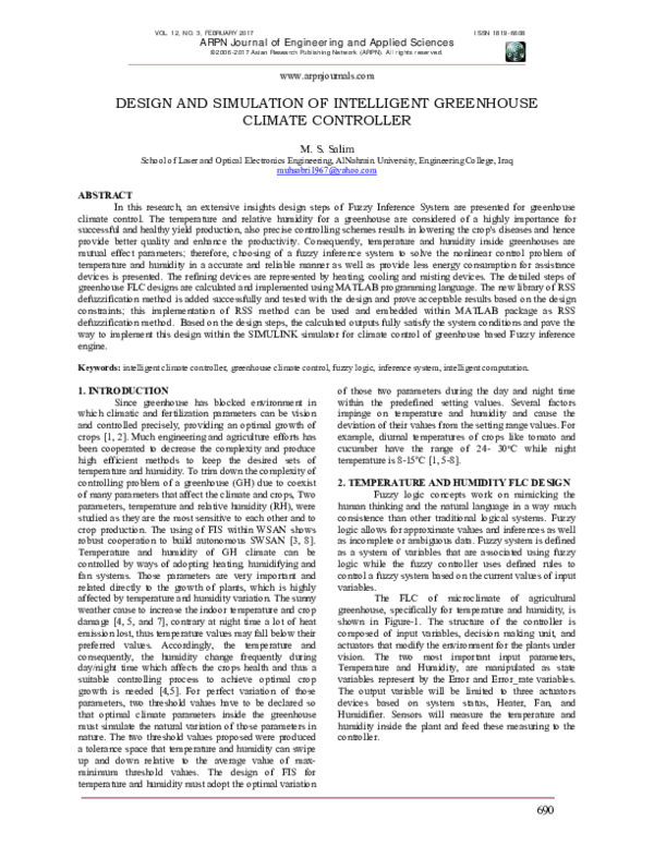(PDF) Design and Simulation of Intelligent Greenhouse Climate Controller