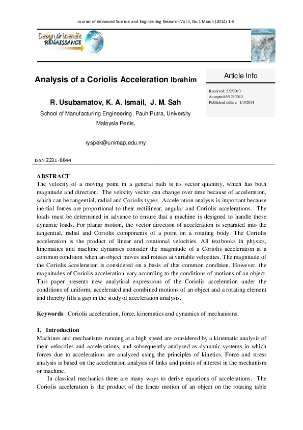 (PDF) Analysis of a Coriolis Acceleration