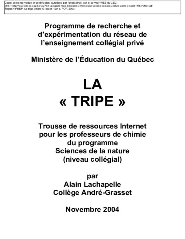 (PDF) La « tripe » : trousse de ressources Internet pour les professeurs de chimie du programme ...