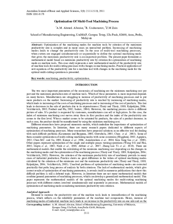 (PDF) Optimization Of Multi-Tool Machining Process