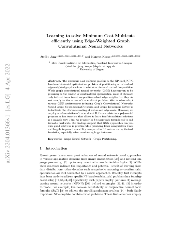 (PDF) Learning to Solve Minimum Cost Multicuts Efficiently Using Edge-Weighted Graph ...
