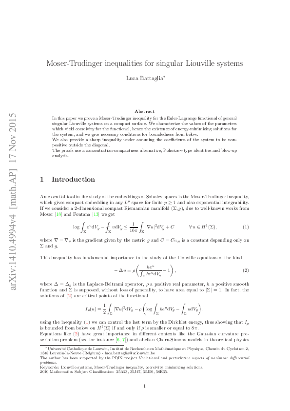 (PDF) Moser–Trudinger inequalities for singular Liouville systems