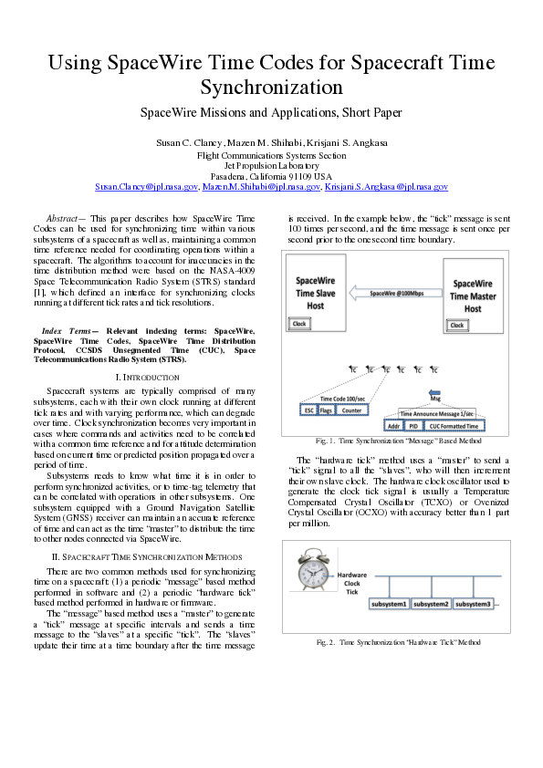 (PDF) SpaceWire Time Codes for Spacecraft Time Synchronization