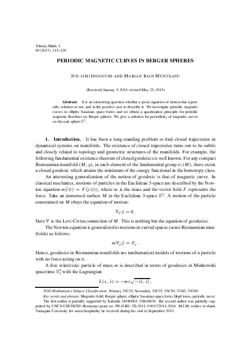 (PDF) Periodic magnetic curves in Berger spheres