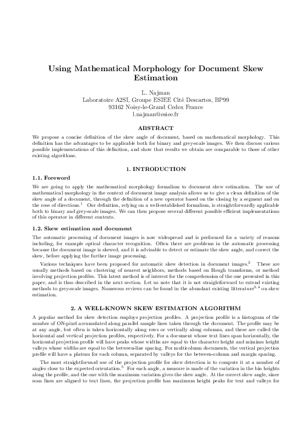 (PDF) Using mathematical morphology for document skew estimation | Laurent NAJMAN - Academia.edu