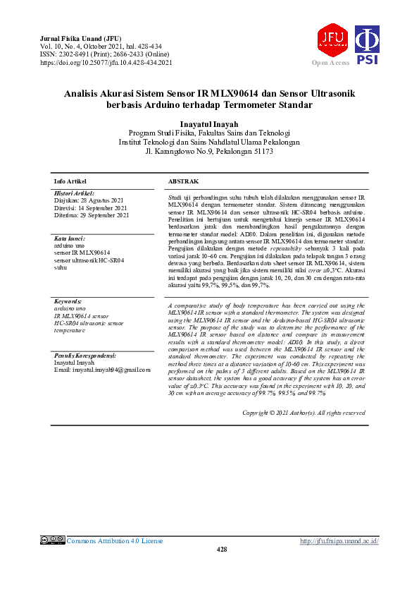 (PDF) Analisis Akurasi Sistem Sensor IR MLX90614 dan Sensor Ultrasonik ...