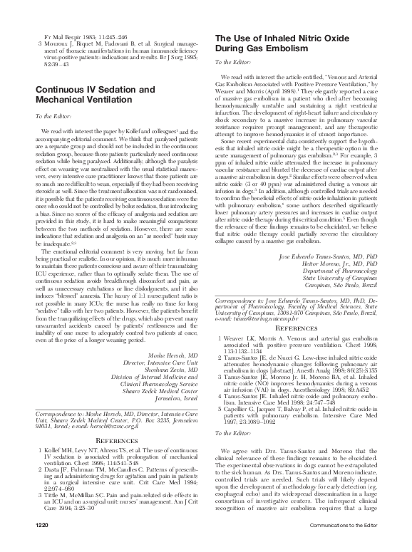 (PDF) Continuous IV Sedation and Mechanical Ventilation