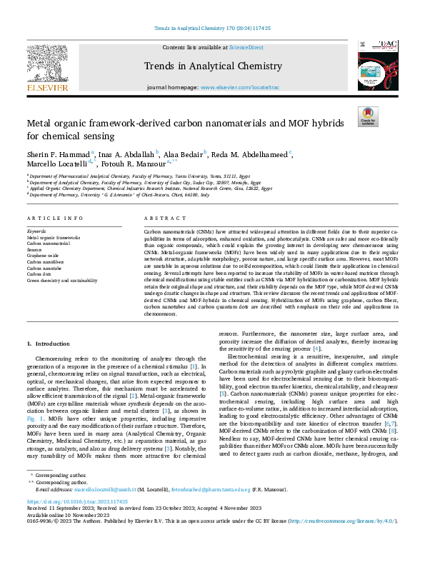 (PDF) Metal organic framework-derived carbon nanomaterials and MOF ...
