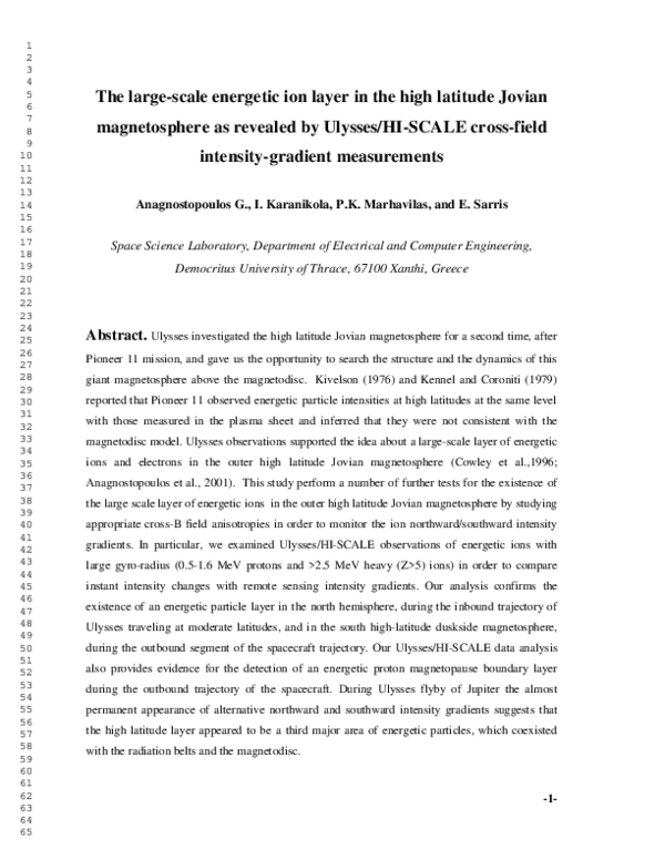 (PDF) The large-scale energetic ion layer in the high latitude Jovian ...