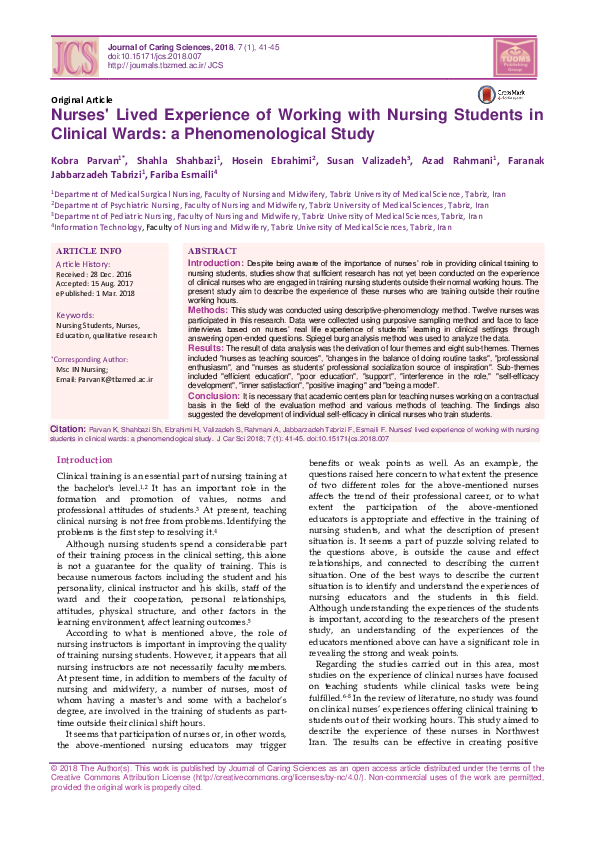 (PDF) Nurses' Lived Experience of Working with Nursing Students in ...