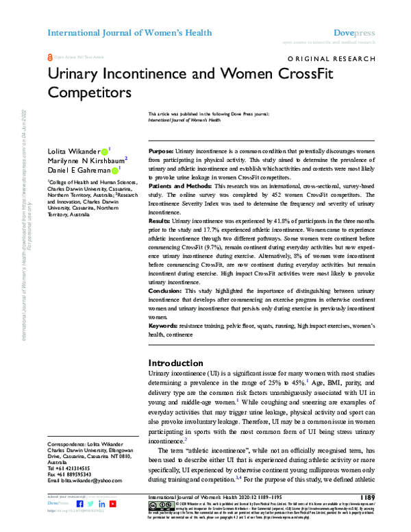 (PDF) Urinary Incontinence and Women CrossFit Competitors