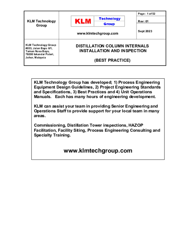 (PDF) BEST PRACTICES - distillation column internals installation and inspection