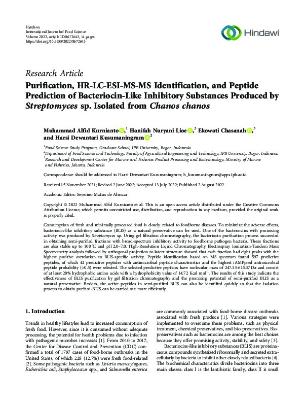 (PDF) Purification, HR-LC-ESI-MS-MS Identification, and Peptide ...