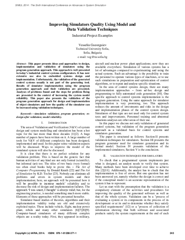 Pdf Improving Simulators Quality Using Model And Data Validation Techniques
