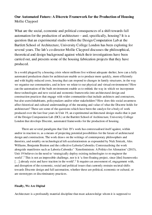 (PDF) Our Automated Future: A Discrete Framework for the Production of ...