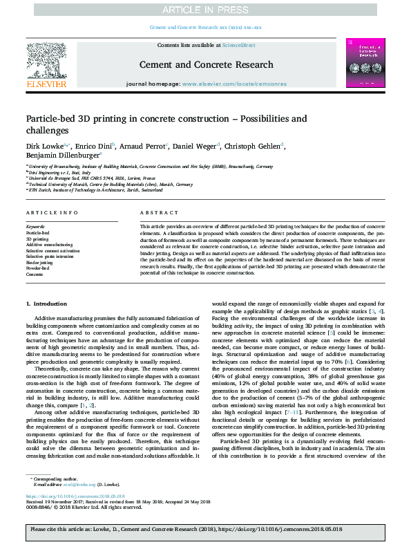 (PDF) Particle-bed 3D printing in concrete construction – Possibilities ...