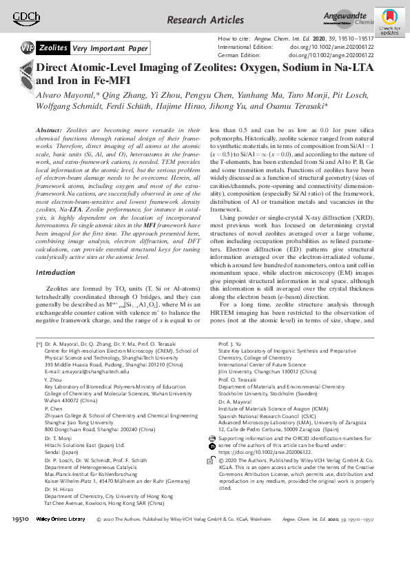(PDF) Direct Atomic‐Level Imaging of Zeolites: Oxygen, Sodium in Na‐LTA ...
