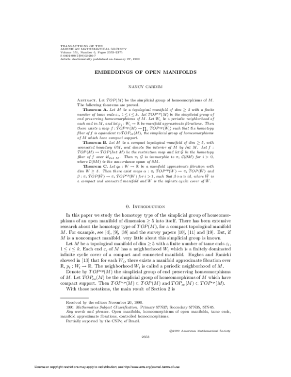 (PDF) Embeddings of open manifolds