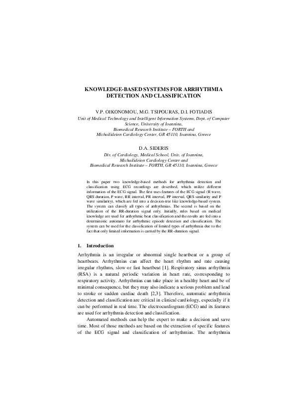 (PDF) Knowledge-Based Systems for Arrhythmia Detection and Classification (PDF) Knowledge-Based Systems for Arrhythmia Detection and Classification