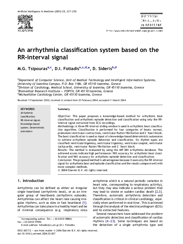 (PDF) An arrhythmia classification system based on the RR-interval signal