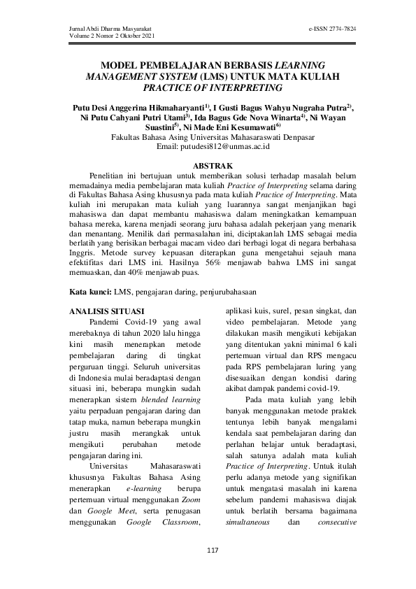 (PDF) Model Pembelajaran Berbasis Learning Management System (LMS) Untuk Mata Kuliah Practice of ...