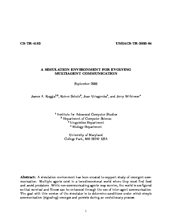 (PDF) A Simulation Environment for Evolving Multiagent Communication | Juan Uriagereka ...