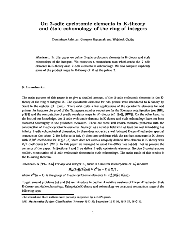(PDF) On 2-adic Cyclotomic Elements in K-theory and Étale Cohomology of ...