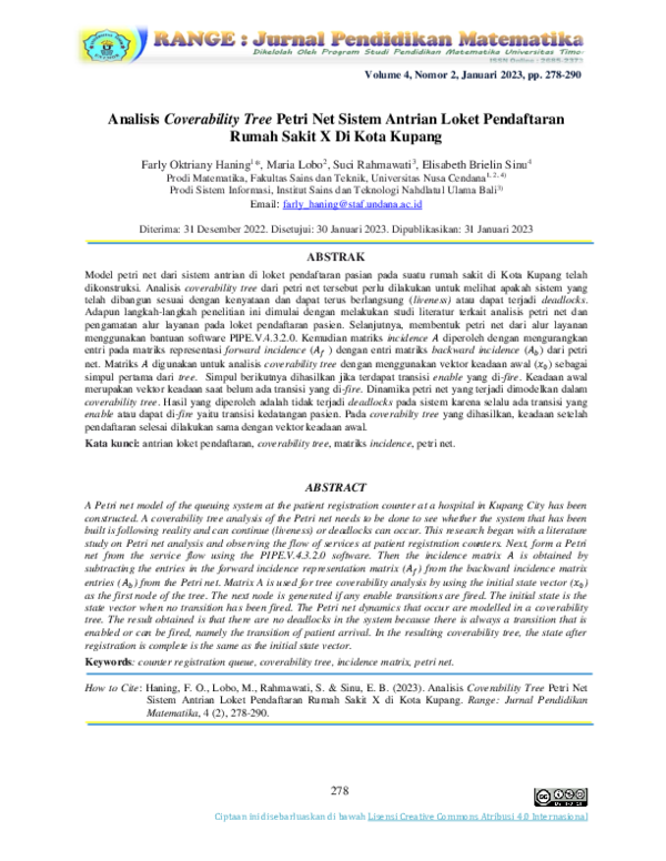 (PDF) Analisis Coverability Tree Petri Net Sistem Antrian Loket Pendaftaran Rumah Sakit X Di ...