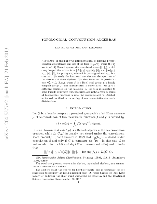 (PDF) Topological convolution algebras