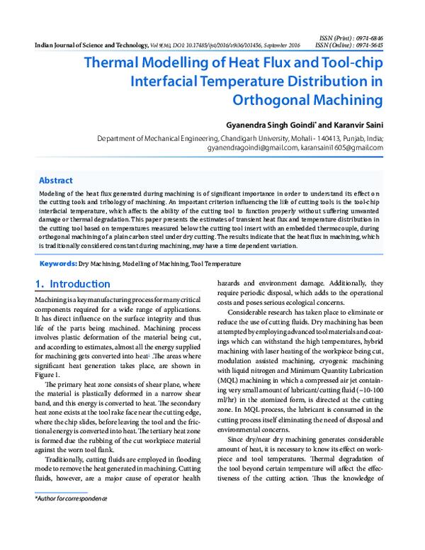 (PDF) Thermal Modelling of Heat Flux and Tool-chip Interfacial Temperature Distribution in ...