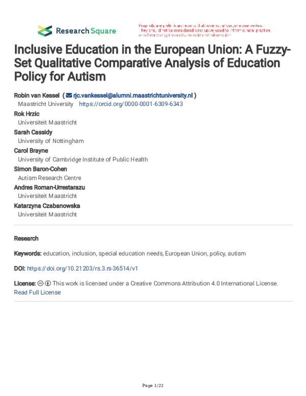 (PDF) Enhancing Inclusive Education for Autistic Children in the EU