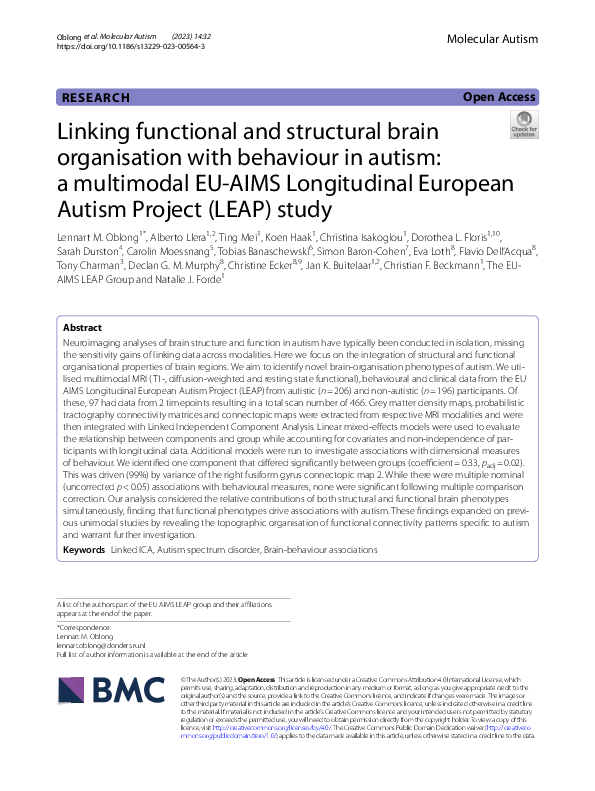 (PDF) Linking functional and structural brain organisation with ...