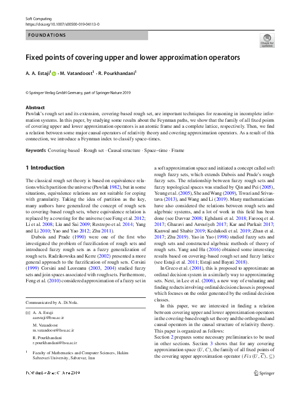 (PDF) Fixed points of covering upper and lower approximation operators