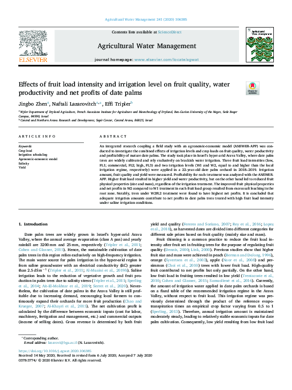 (PDF) Effects of fruit load intensity and irrigation level on fruit ...