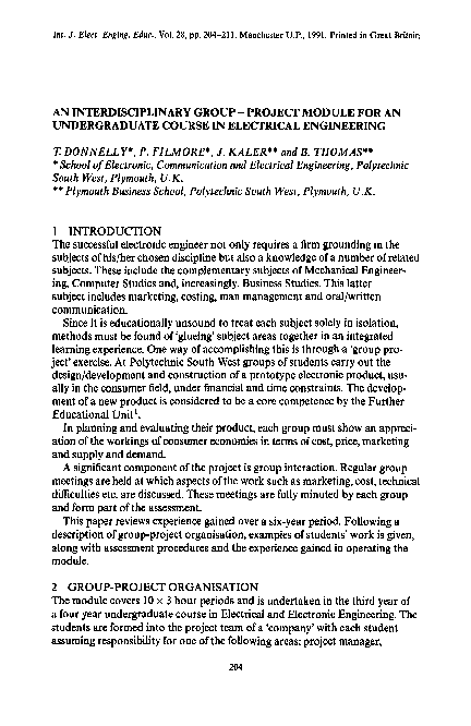(PDF) An Interdisciplinary Group — project Module for an Undergraduate ...