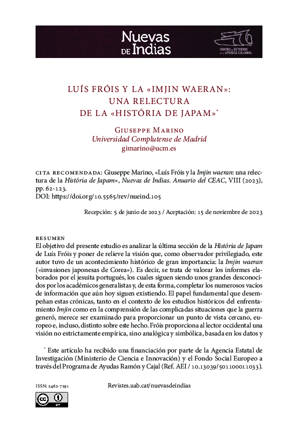 (PDF) Luís Fróis y la «Imjin Waeran»: una relectura de la «História de ...