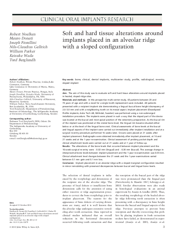 (PDF) Soft and hard tissue alterations around implants placed in an ...