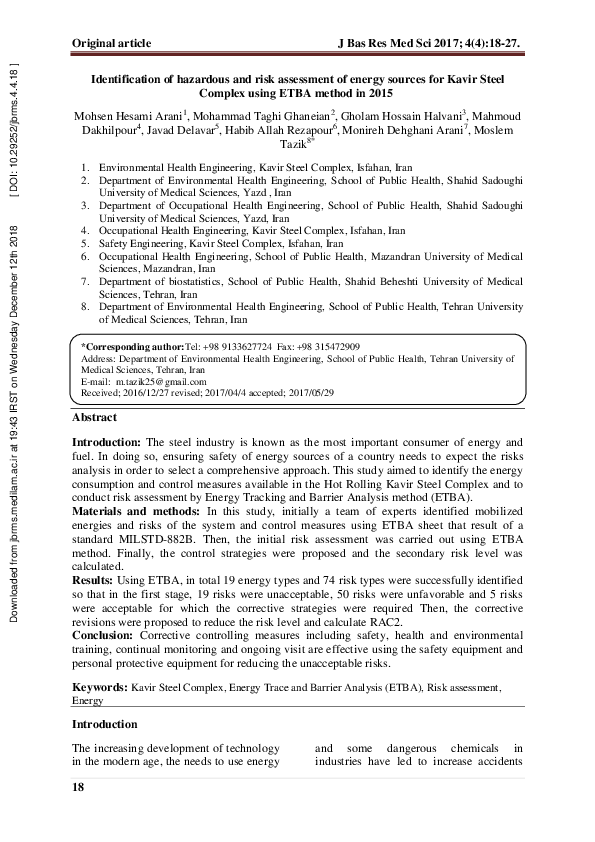 (PDF) Identification of hazardous and risk assessment of energy sources for Kavir Steel Complex ...