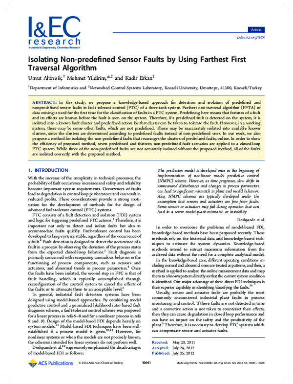 Pdf Isolating Non Predefined Sensor Faults By Using Farthest First Traversal Algorithm