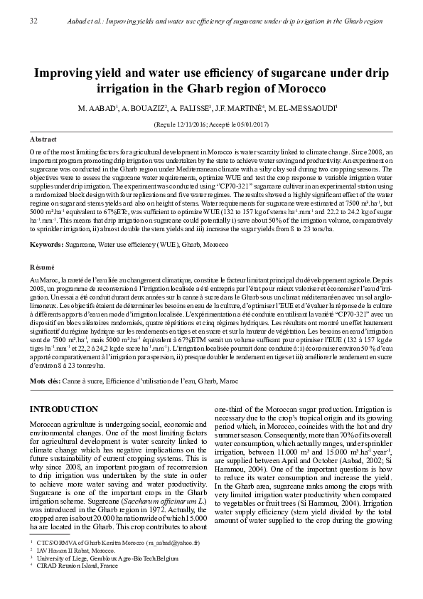 (PDF) Improving yield and water use efficiency of sugarcane under drip ...