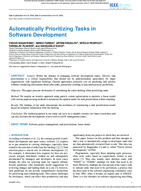 (PDF) Automatically Prioritizing Tasks in Software Development
