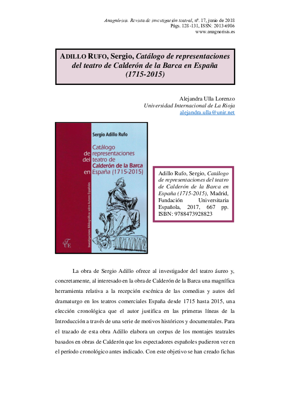 (PDF) Adillo Rufo, Sergio, Catálogo de representaciones del teatro de ...