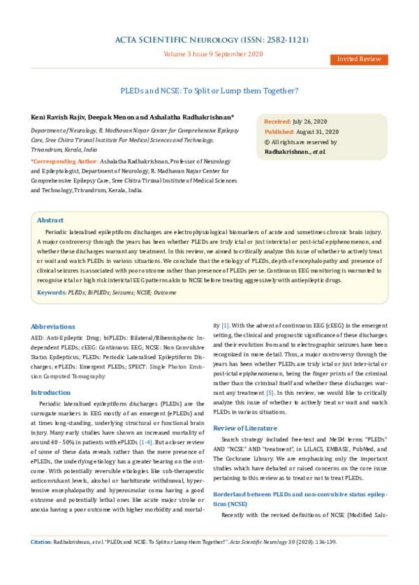 (PDF) PLEDs and NCSE: To Split or Lump them Together?